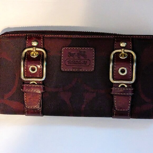 Coach | Bags | Coach Est 941 Burgundy C Monogram Leather Zip Around ...